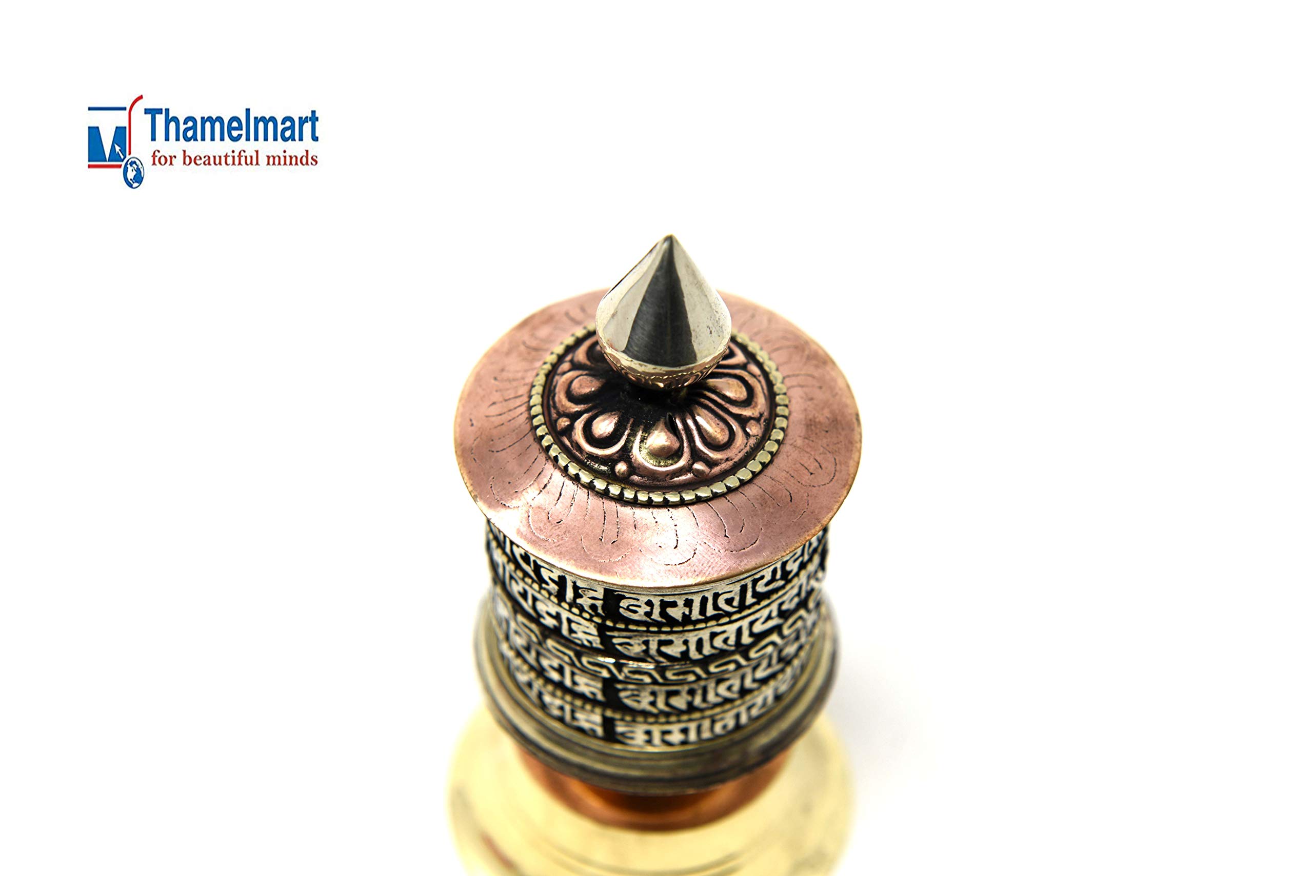 Thamelmart 4 Inch Height Very Artistic Stand Tibetan Prayer Wheel Om Mane Padme Hum Hand Crafted in Nepal