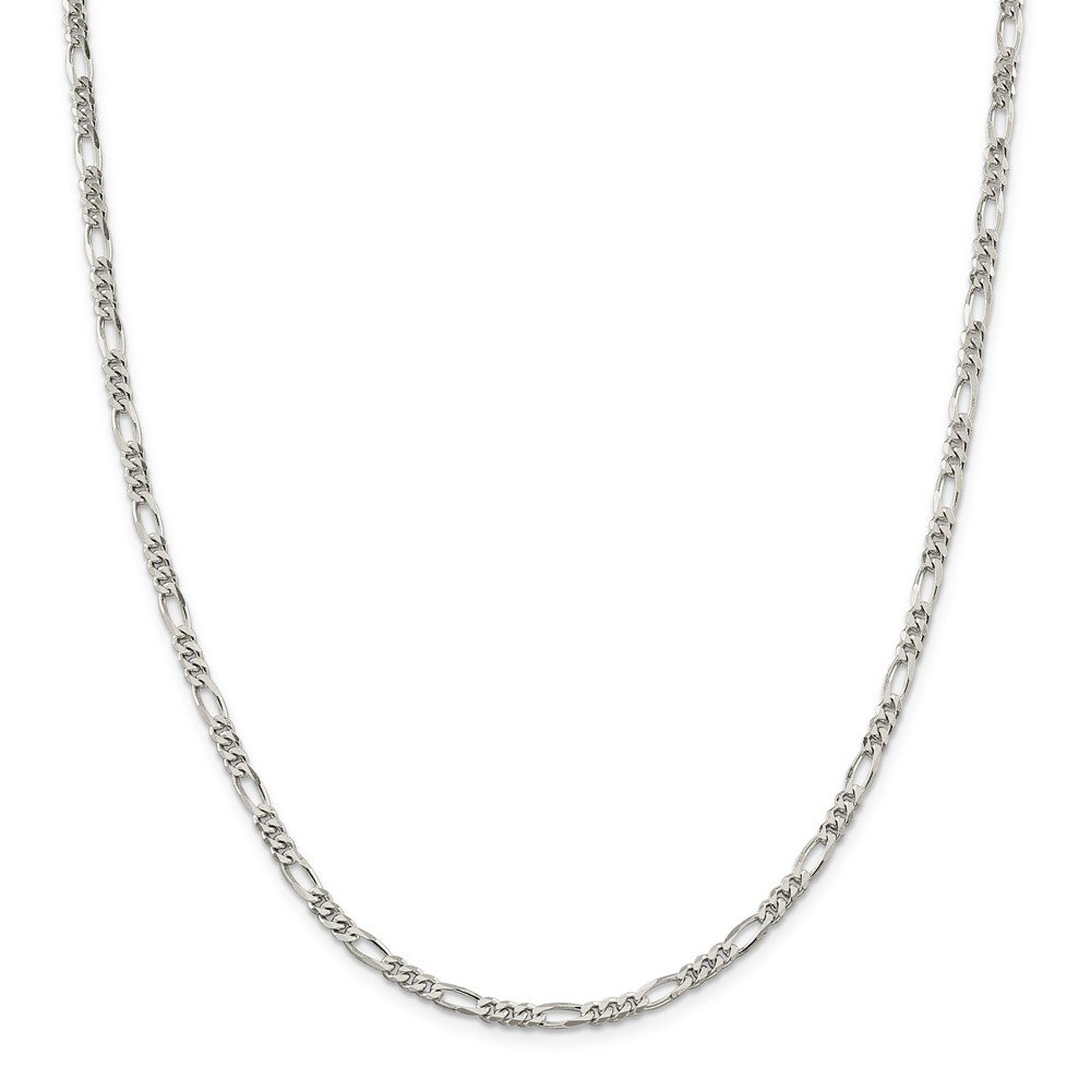 Solid 925 Sterling Silver 4mm Figaro Chain Necklace - with Secure Lobster Lock Clasp 24"