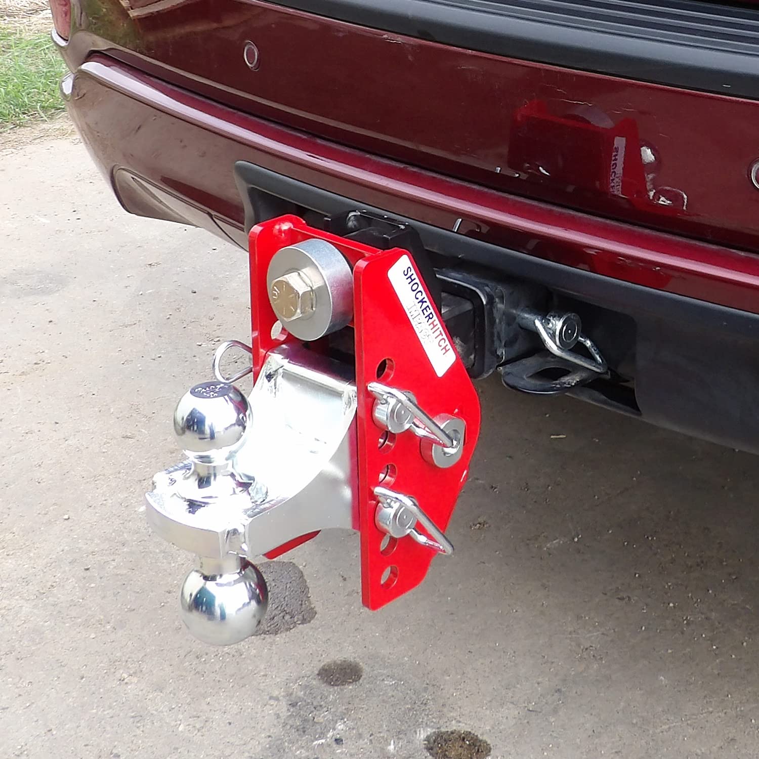 Shocker Impact Cushion Hitch Combo Ball Mount 4" Rise to 4" Drop, Fits 2" Hitch Silver Combo 2" & 2-5/16" Balls