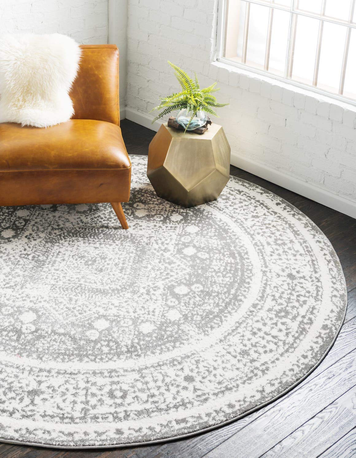Unique Loom Rosso Collection Traditional, Medallion, Distressed, Bohemian, Vintage, Southwestern Area Rug, 4 ft x 4 ft, Gray/Ivory