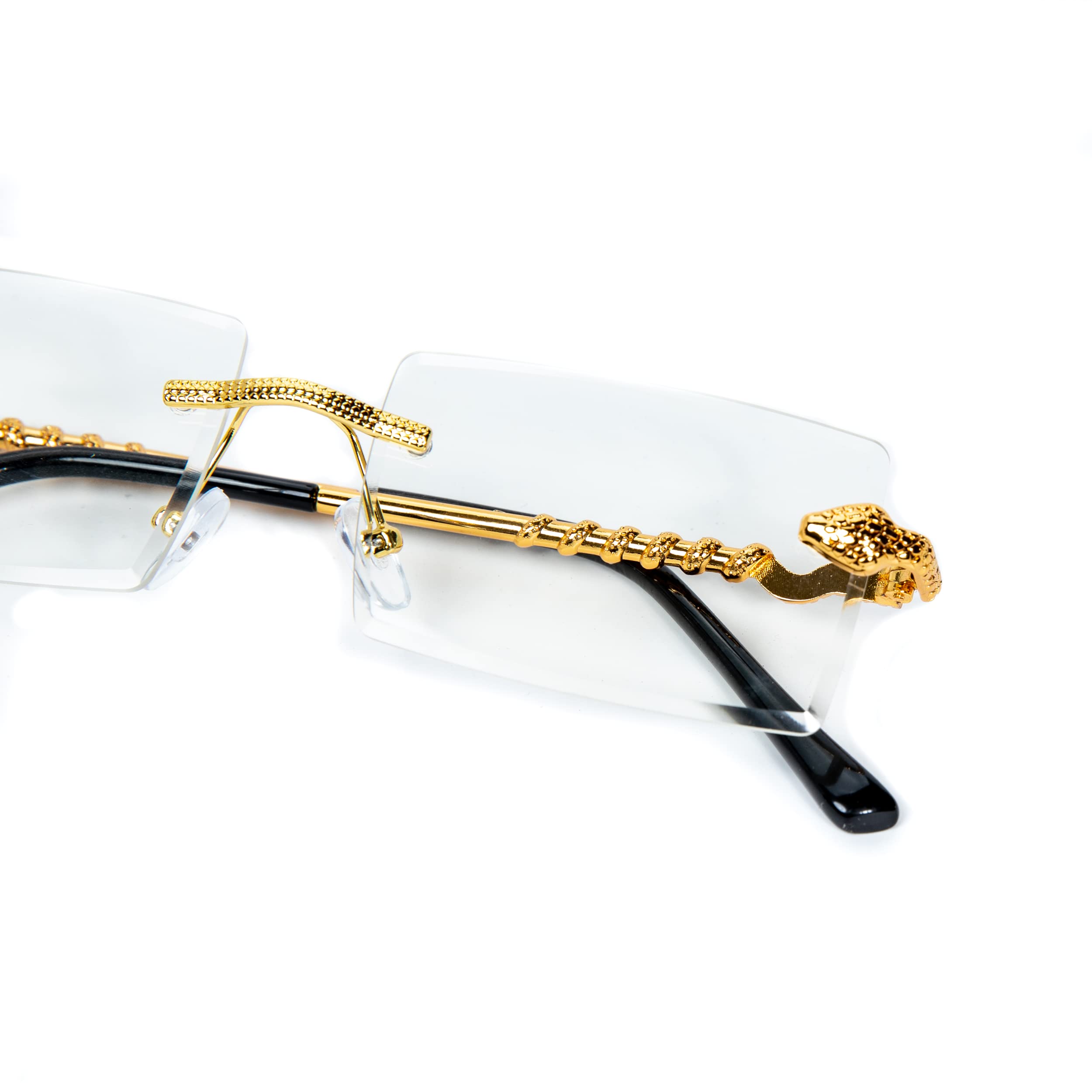 Street Knitted Men's Gold Frame King Snake Rimless Clear Lens Hip Hop Luxury Glasses