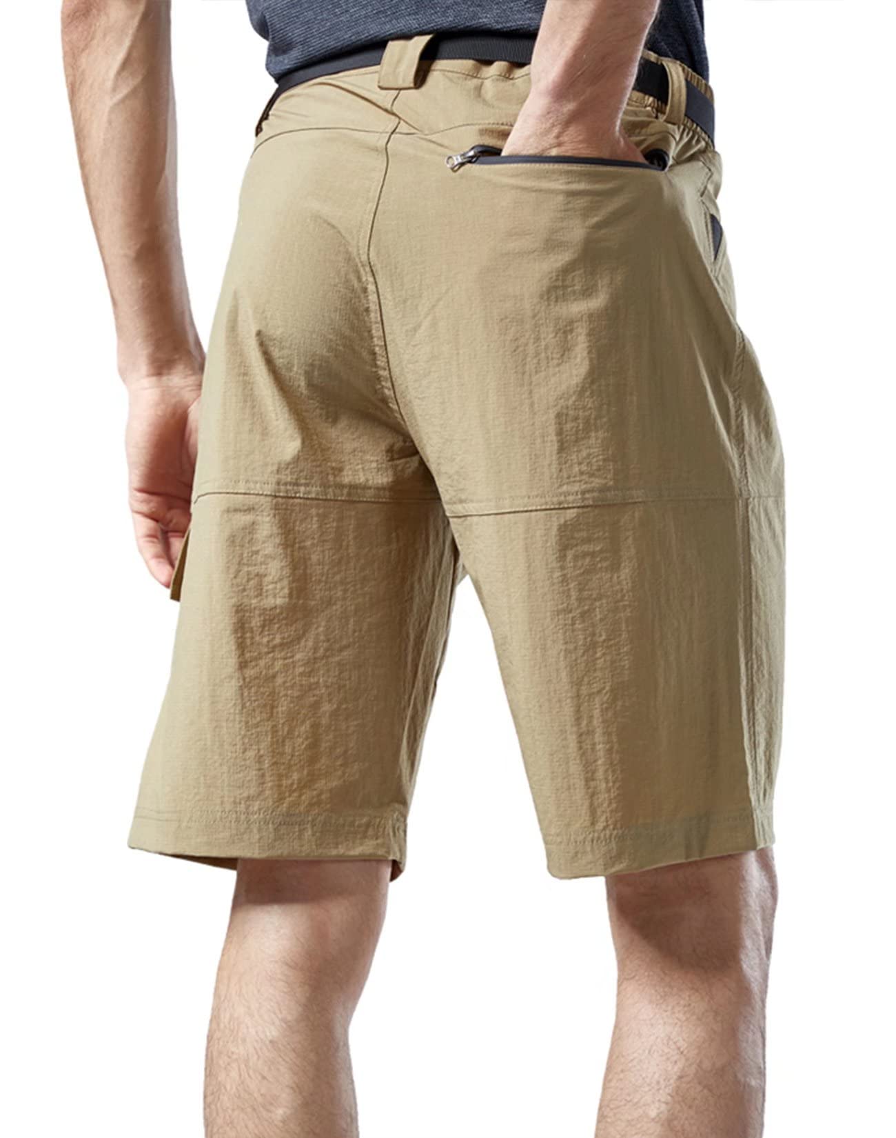 VtuAOL Outdoor Lightweight Cargo Shorts Quick Dry Shorts Zipper Pockets for Men Khaki US 32