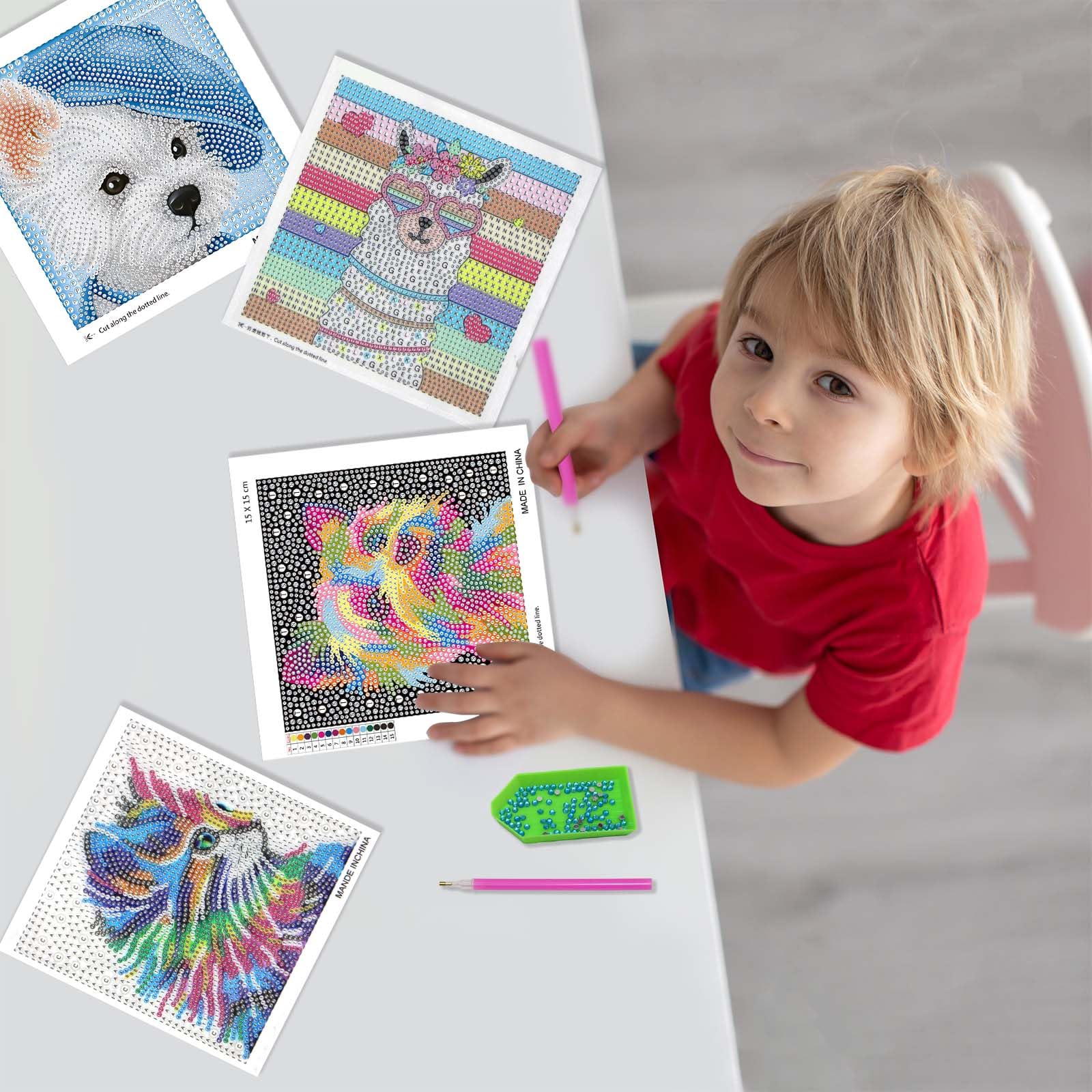 Sloikey Diamond Art Kits for Kids Suit for Kids Ages 6-8-9-12 and Beginners,Diamond Art Gem by Number Kits Arts and Crafts Kits (4PCS) (S-cat-four)
