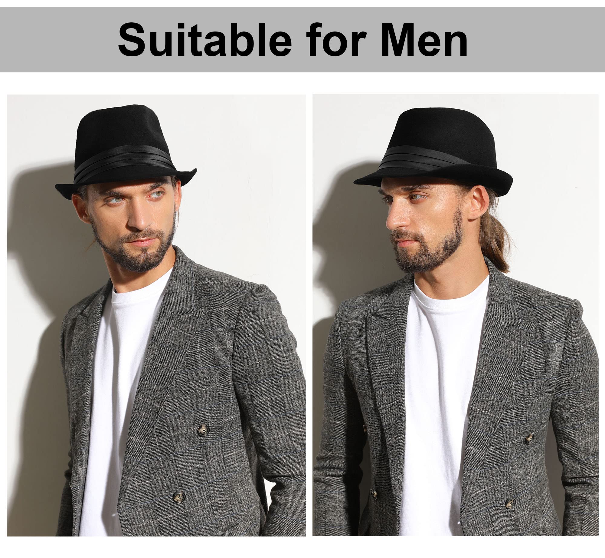 Simplicity Mens Hats Fedora Cool Teardrop Crown Fedora for Men Trilby Hat Pinstripe with Black Band Fedora for Women