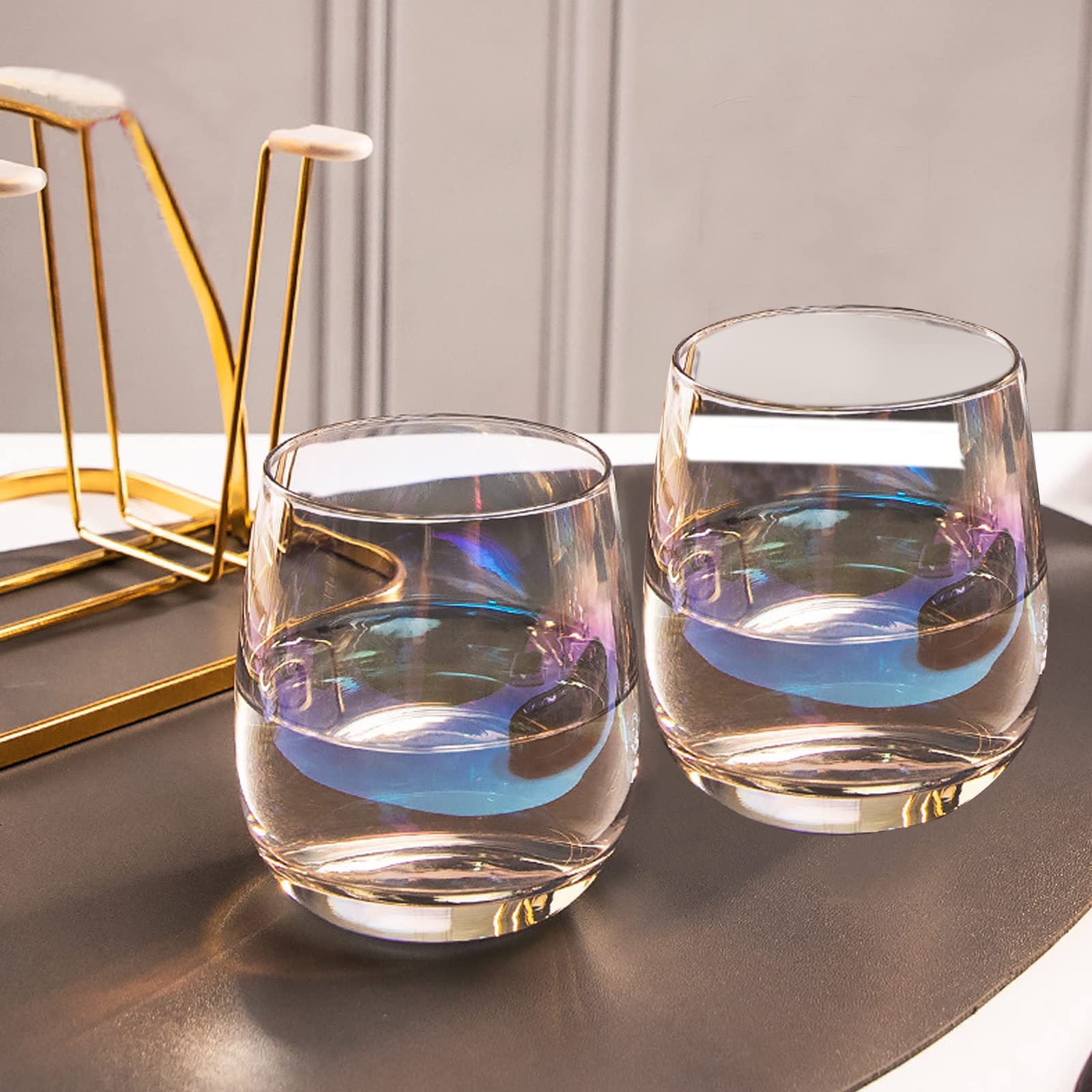 TOCO FREIDO Red & White Stemless Wine Glasses Set of 2 | Large Modern Wine Glass for Burgundy, Cabernet, Sauvignon, Bordeaux,Wine,Juice,Water Modern Drinking Tumbler Wine Glasses