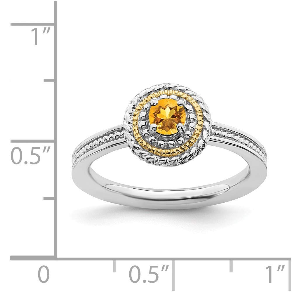 Solid 925 Sterling Silver and 14k Yellow Gold Stackable Citrine Yellow November Gemstone Ring Eternity Band Size 9