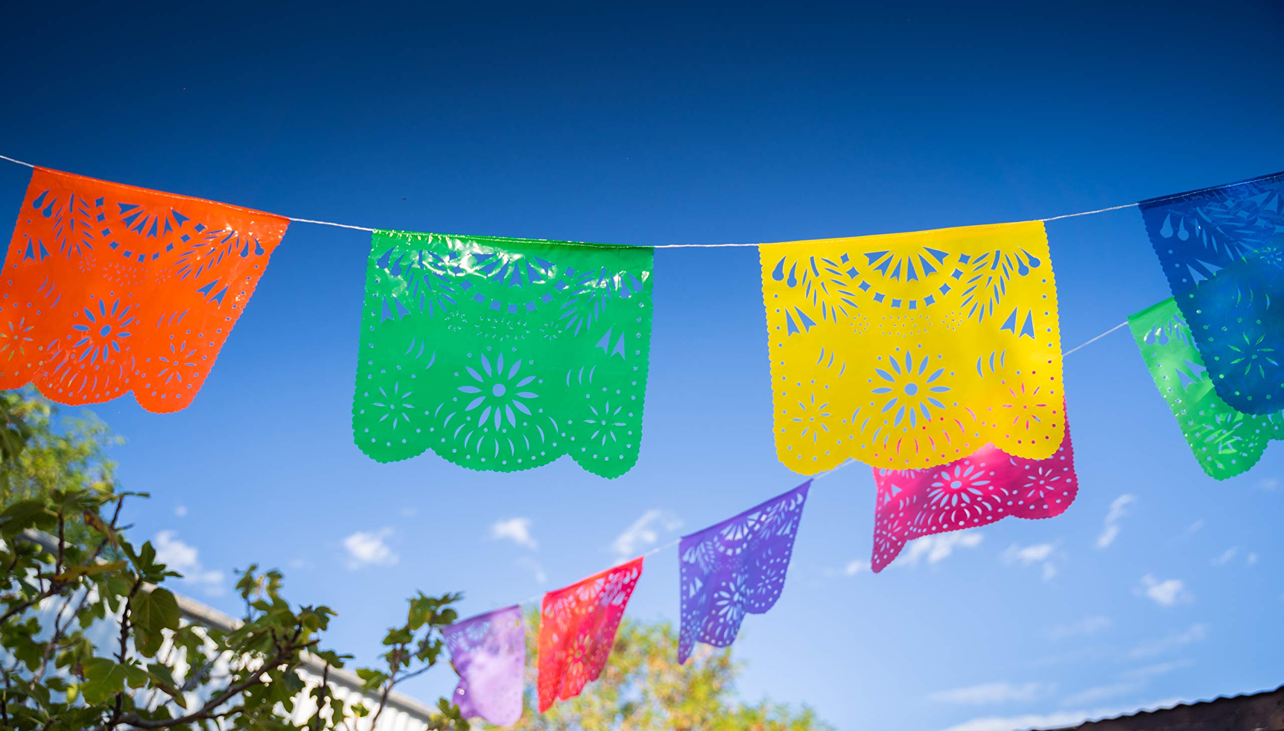 RICO RICO - Plastic Papel Picado 1 Pack, Ideal for a Mexican Fiesta, Cinco de Mayo, Mexican Themed Party and Fiesta Party Decorations,16 Feet Long - 10 Unique Designs.