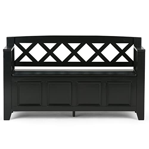 SIMPLIHOME Amherst SOLID WOOD 48 Inch Wide Entryway Storage Bench with Safety Hinge, Multifunctional Transitional in Black