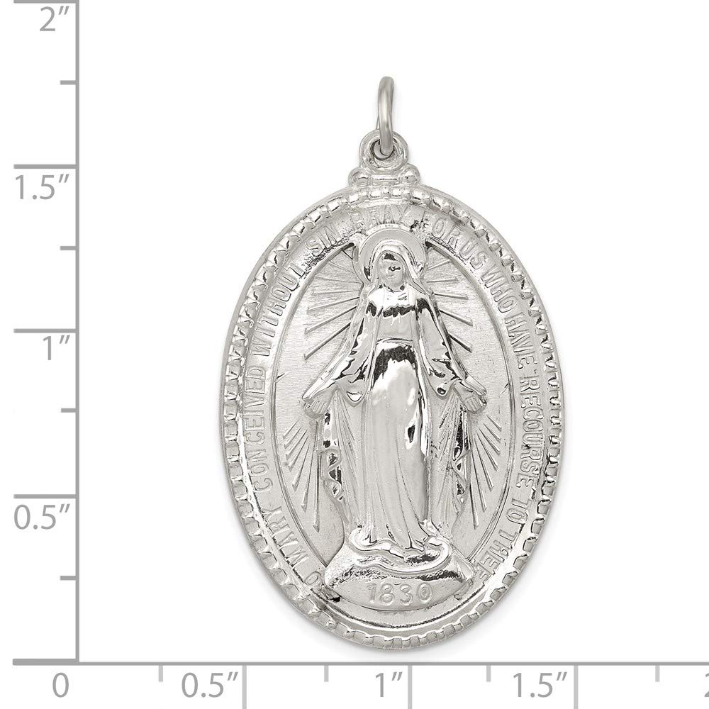 Solid 925 Sterling Silver Virgin Mary Pray for Us Charm Miracle Medal Mary Pendant Charm Medal - 43mm x 26mm