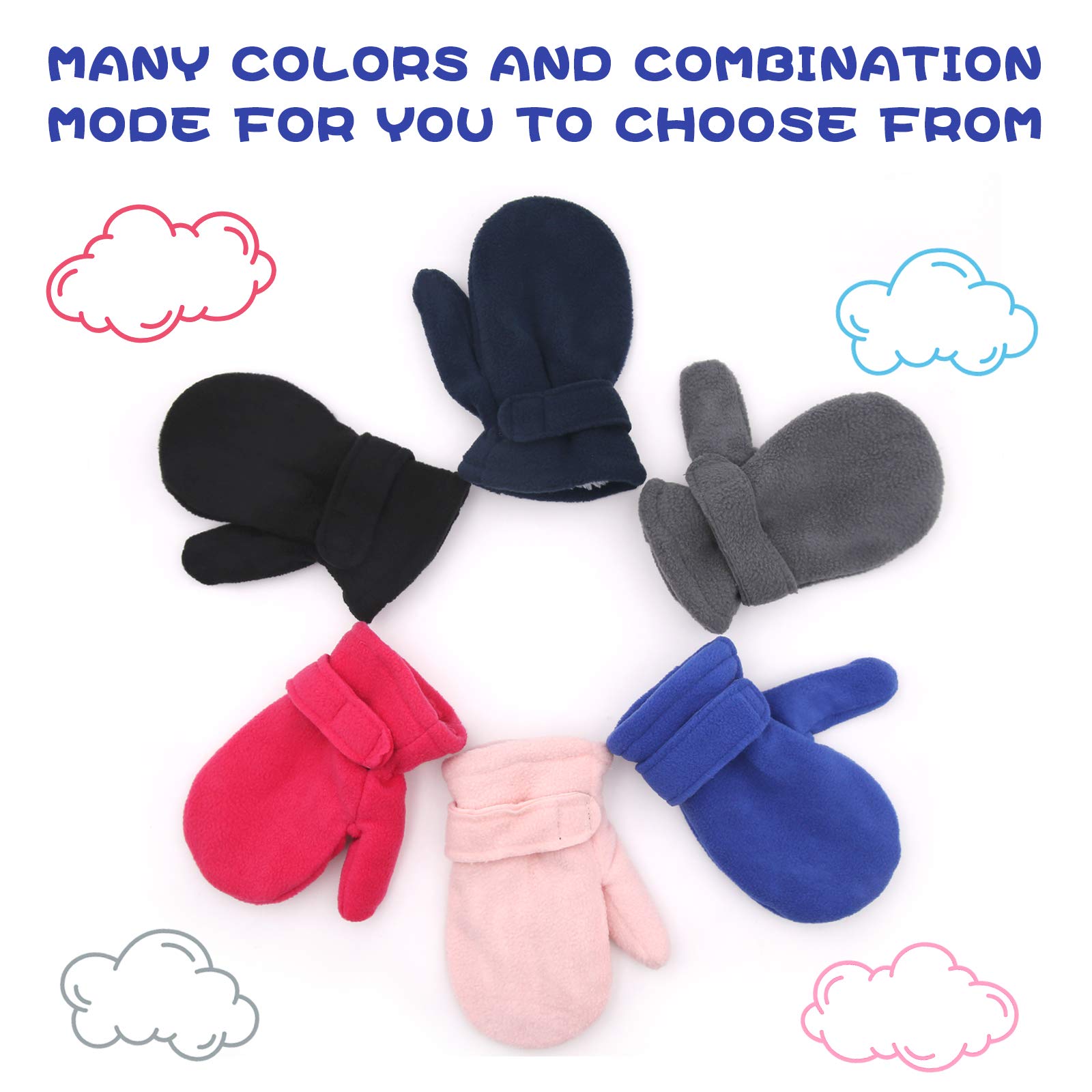 Toddler Infant Winter Mittens Lined with Fleece Easy-on Baby Boy Girls Warm Gloves Outdoor (B-Grey&Navy, M (1-2 Years))