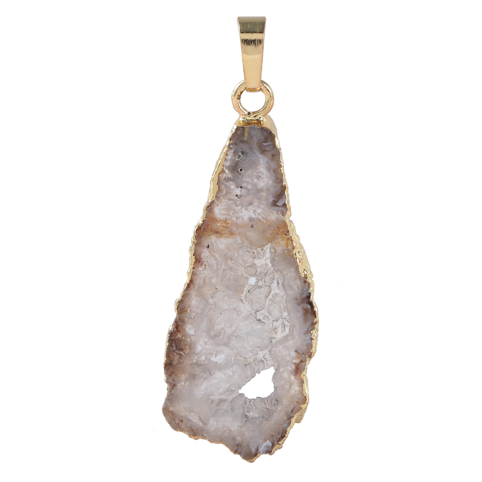 SUNYIK Irregualr Natural Agate Quartz Geode Druzy Pendant Necklace Healing Crystal,Gold Plated, 0.8"-1.6"
