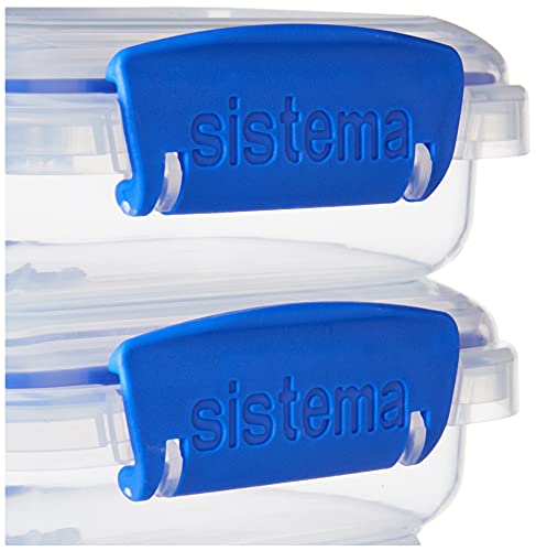 Sistema 16-Piece Food Storage Containers with Lids for Lunch, Meal Prep, and Leftovers, Dishwasher Safe, Clear/Blue