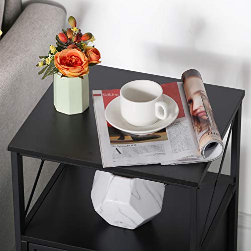 VECELO Nightstand, End Table with Flip Drawer, Modern Night Stand for Bedroom Living Room, Office, Easy Assembly, Set of 1, Black
