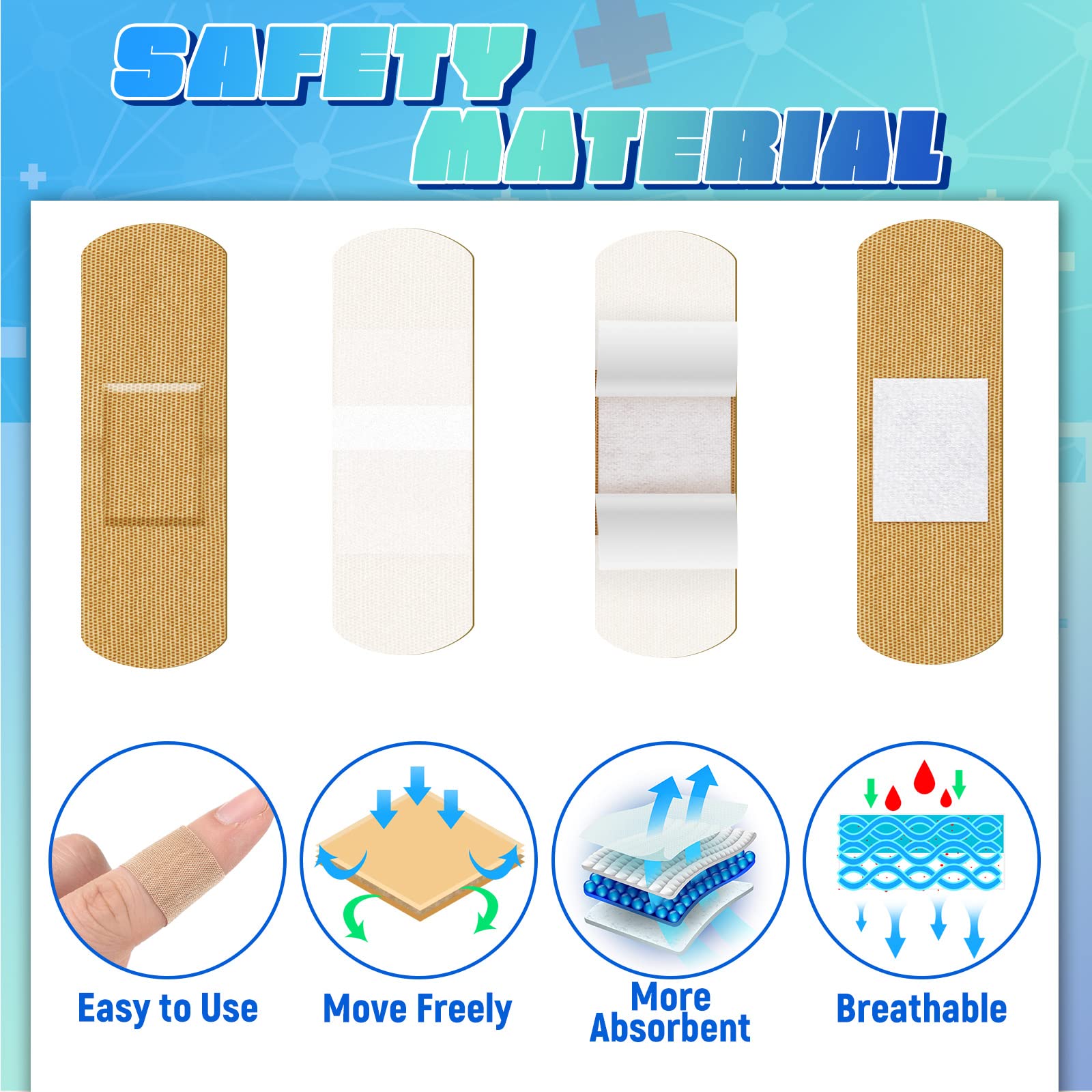Supervitae 500 Pcs Adhesive Bandages Assorted Sizes Flexible Breathable Bandages Patch Bandages for Family First Aid Skin Wrap Finger Wound (Natural,Fabric)