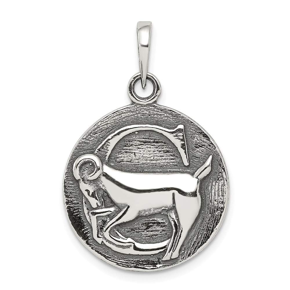 The Black Bow Sterling Silver Capricorn the Goat Zodiac Embossed Circle Pendant