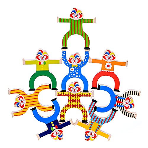 Xylolin Wooden Circus Clowns Stacking Toys, Jester Balance Blocks Game for Kids, Toddler Wood Toy Stacking and Balancing Blocks Set