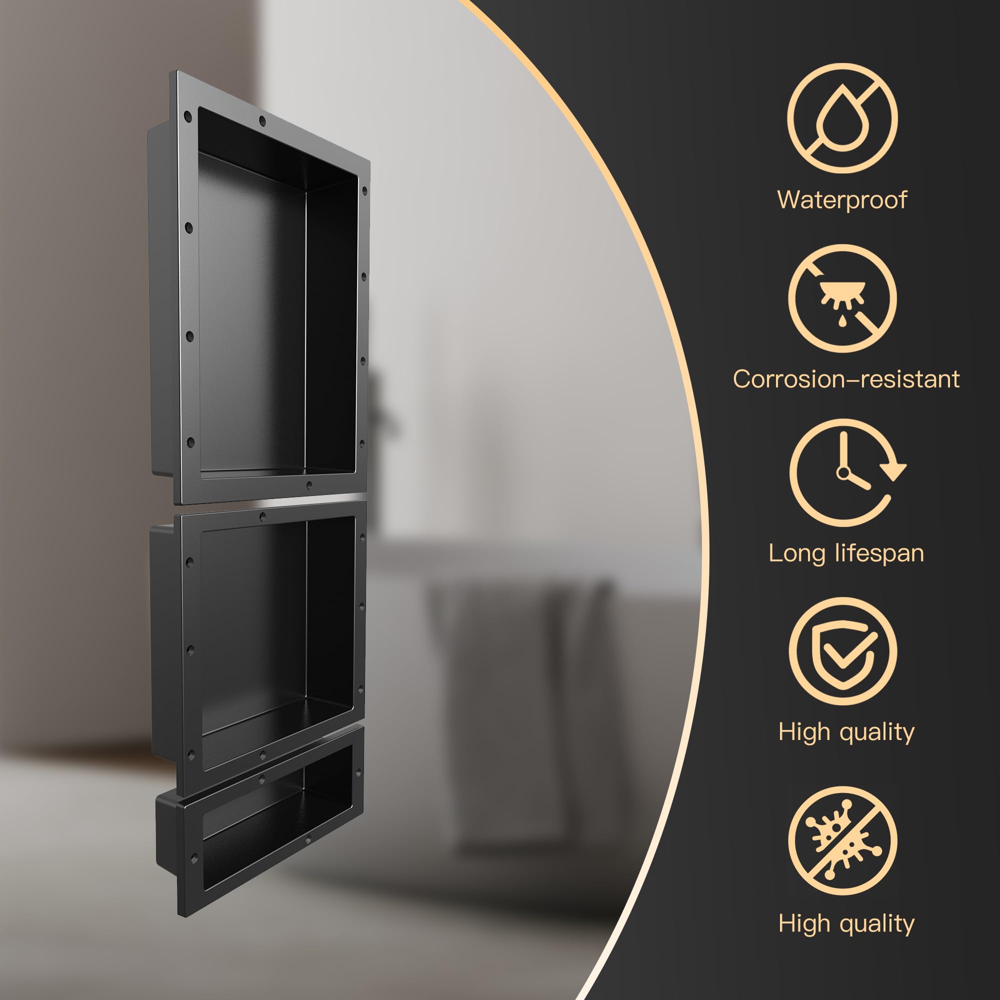 XZETORA Shower Niche SMC Material 40(20+14+6) X16in Niche for Shower Wall Shower Niches Ready for Tile Shower Niche Shelf