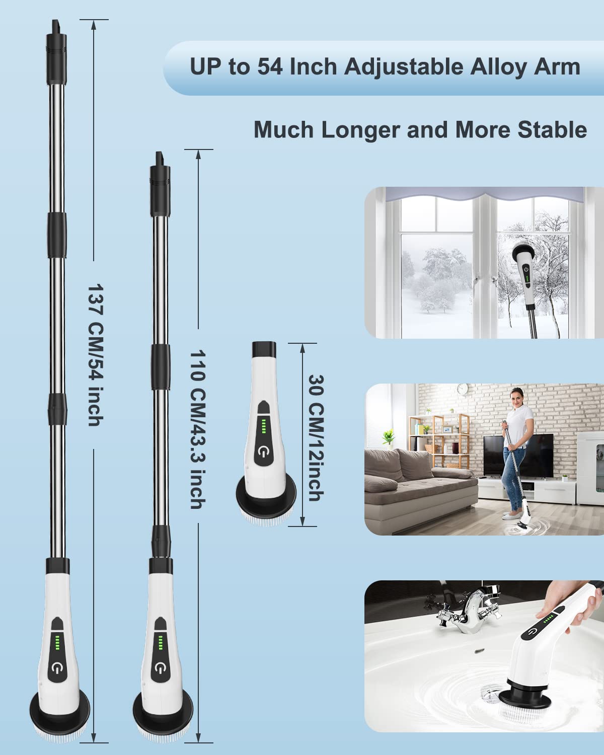 Vaxeple Electric Spin Scrubber, Cordless Cleaning Brush with 54" Adjustable Long Handle and 8 Replaceable Brush Heads, 2 Working Speed Shower Scrubber