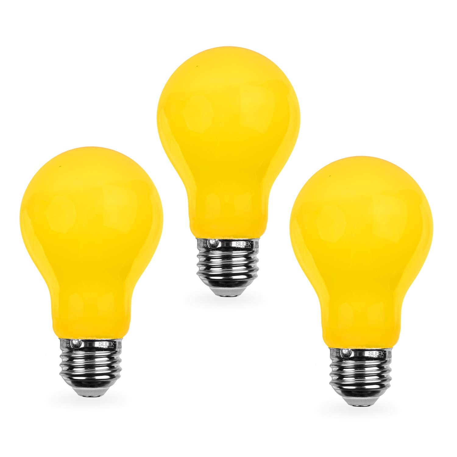 SLEEKLIGHTING Yellow 8 Watt Light with Dusk to Dawn Sensor A19 LED Light Bulbs with E26 Standard Base Pack of 3
