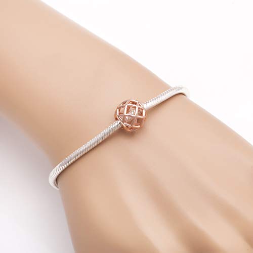 SOUKISS Soulbeads Rose Gold Spacer Charms 925 Sterling Silver Openwork Beads Fits European Bracelet (Square)