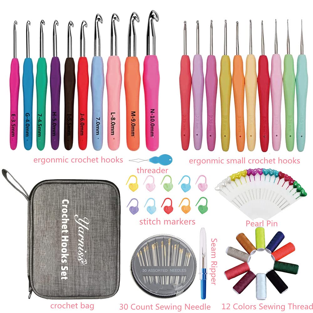 Yarniss Crochet Hooks Set &Sewing Project Kits, Crochet Accessories with Valued Pack for Household