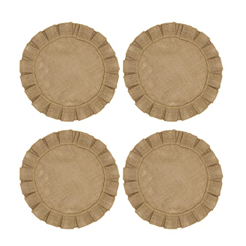 Round Burlap Placemats Farmhouse Rustic Mats Burlap with Ruffle Edge Placemats Set of 4 15inch for Dinner Plates