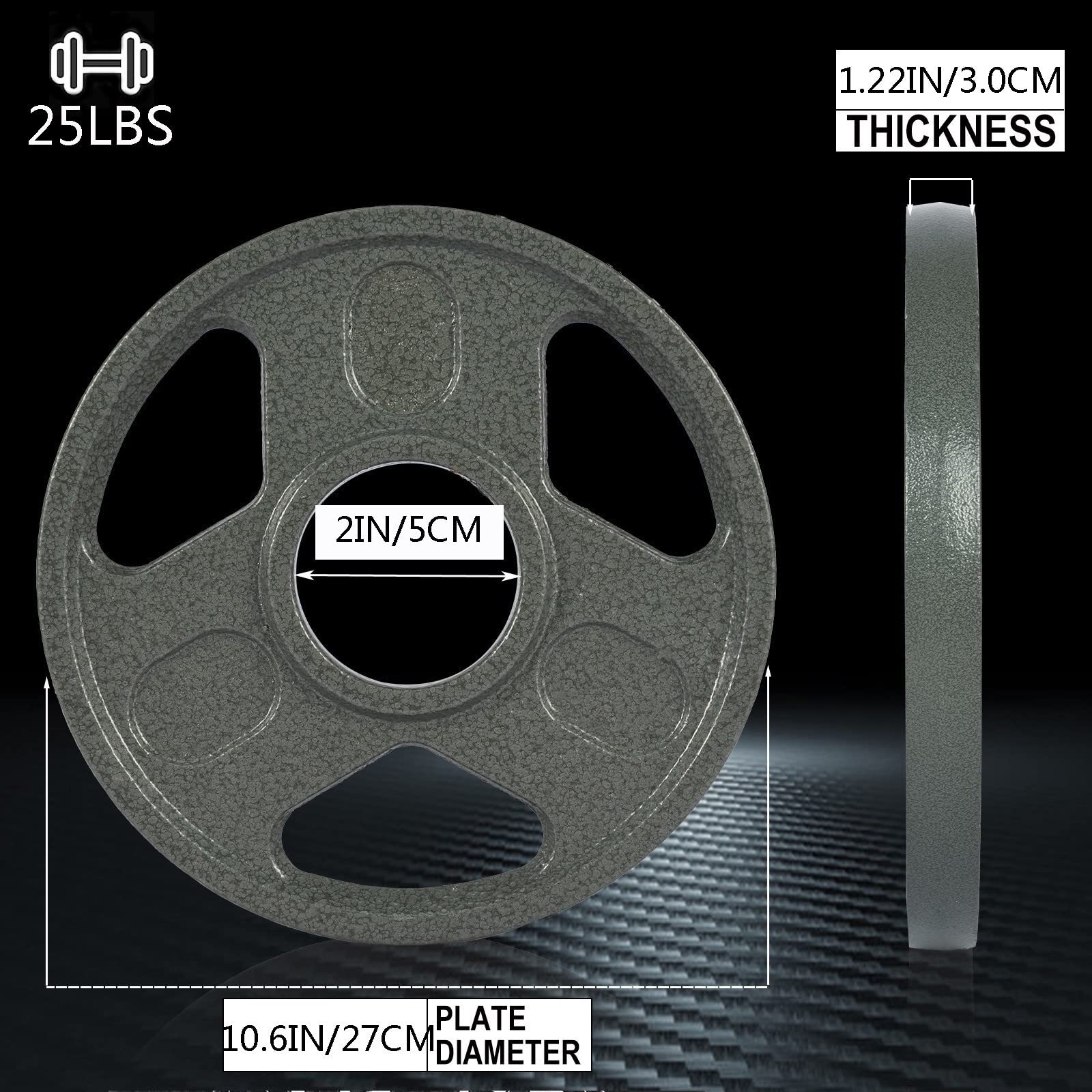 Vehpro Three Grip Olympic Bumper Weight Plates Set with 2-inch Hole, 1Pcs 25LB Standard Free Weights Rubber Plate for Strength Training Muscle Toning, Type-1