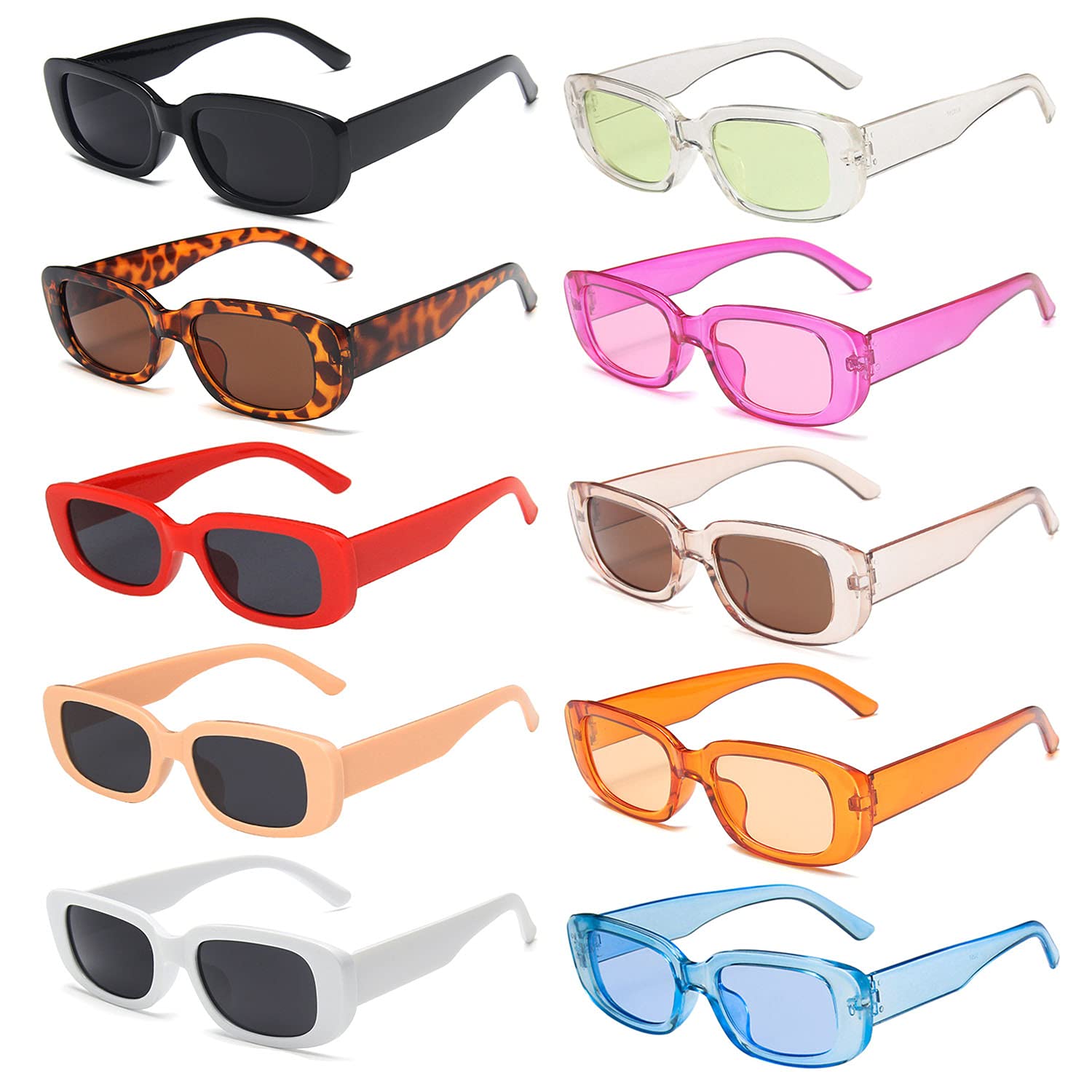 YVENIGHT Bulk Small Retro Rectangle Sunglasses Trendy for Women 10 Pack Vintage Square Glasses for Party UV400 Protection
