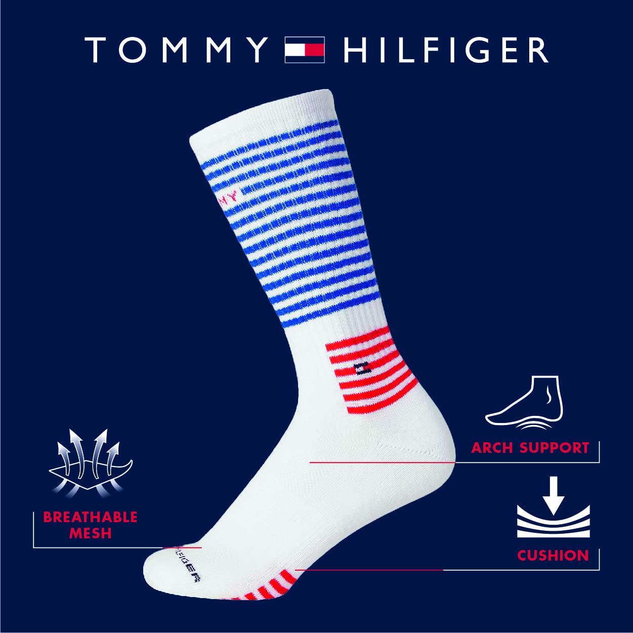 Tommy Hilfiger Men's Athletic Socks - Cushioned Crew Socks (5 Pack), Size 7-12, Black