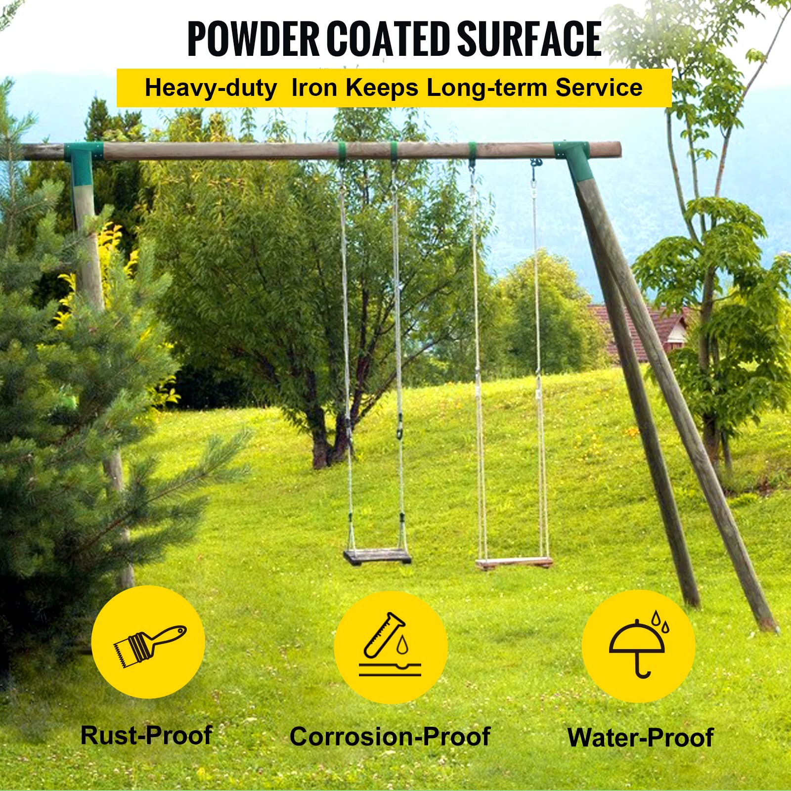VEVOR Swing Set Brackets 7.87" Swing Bracket A-Frame Construction Swing Set Hardware Iron Material with Black Powder Coated DIY Swing Set End Bracket Swing Set Kit for 2(4x4) Legs & 1(4x6) beam-2PCS