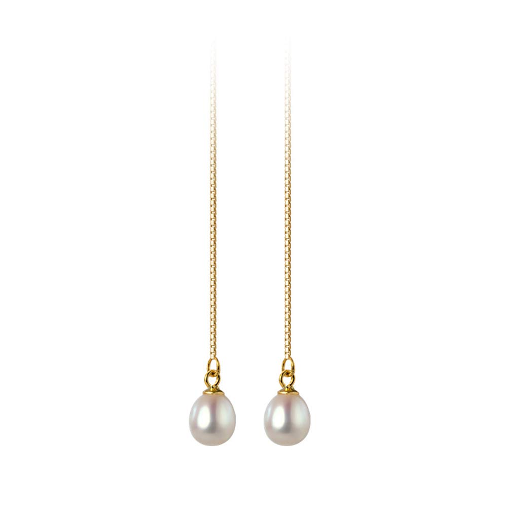Waterdrop Pearl Sterling Silver Threader Earrings for Women Girls Elegant Shell Pearl Long Tassel Chain Dangle Drop Statement Earring Studs Ear Line Dainty Jewelry Gifts Hypoallergenic 18K Gold Plated (Yellow Gold)