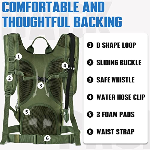 SHARKMOUTH Hydration Backpack, 900D Polyester with 2L Leak-Proof Water Bladder, Keeps Liquid Cool for Up to 4 Hours, Tactical MOLLE Pack for Cycling, Hiking, Running (Green)