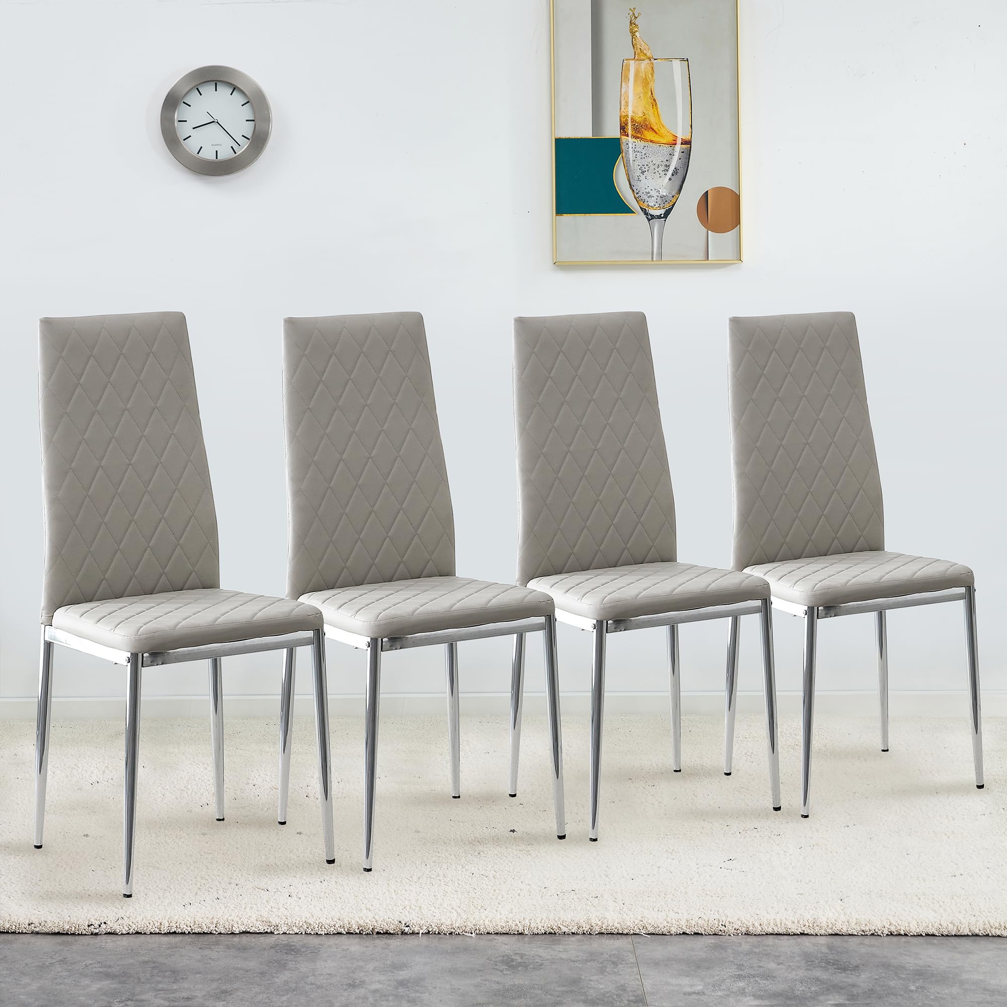 Rophefx Dining Chairs Set of 4, Modern Kitchen Chairs Upholstered Dining Room Chairs PU Leather Metal Legs High Back Side Chairs for Living Room, Kitchen, Light Grey