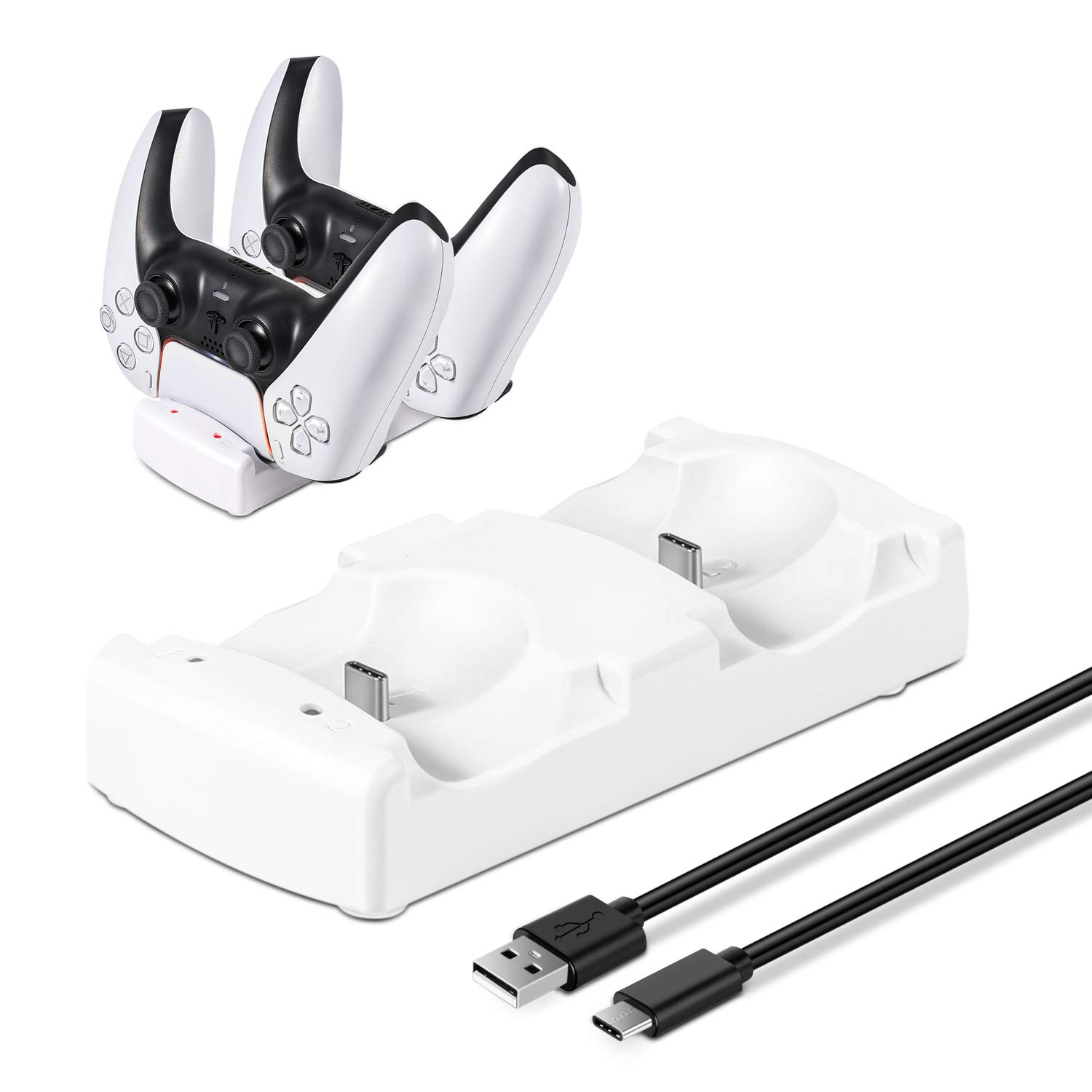 TNP PS5 Dual Charging Docking Station Charger Compatible with Sony PlayStation 5 Official Dualsense Wireless Controller, Fast Charge Port Dock Stand Accessories with USB-C Cable Cord LED Indicator