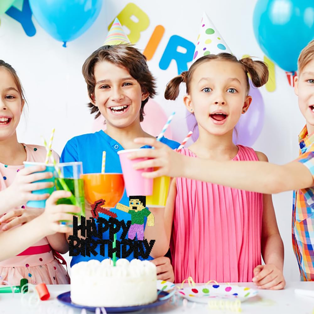 Video Game Happy Birthday Cake Topper, Gaming Theme Birthday Cake Decorations for Kids