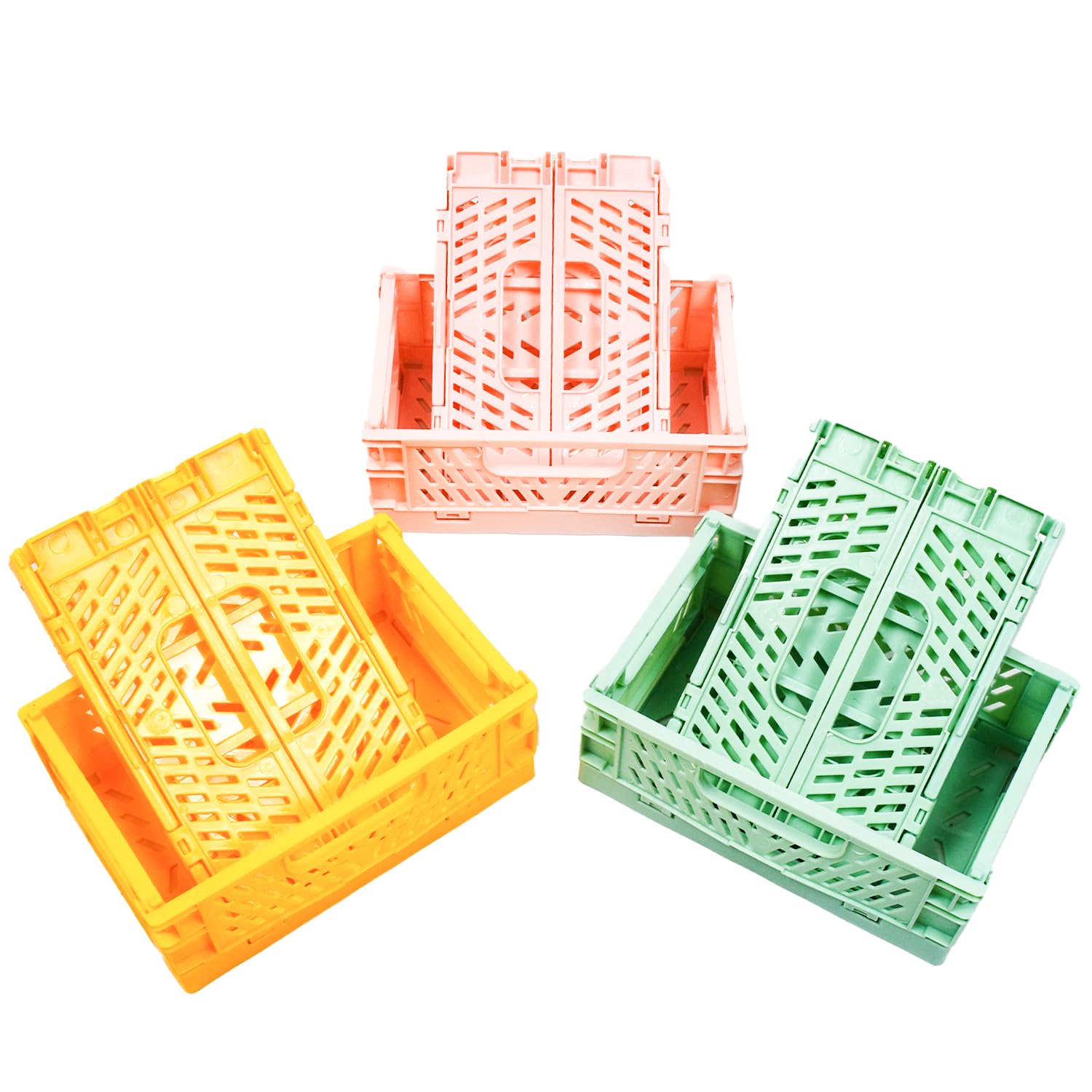VIEKIER 6 Pack Pastel Storage Crates Mini Plastic Baskets Crates Small Baskets Durable Reliable Folding Storage Crate for Home (5.9"x4"x2.28")