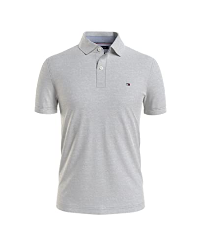 Tommy Hilfiger mens Short Sleeve Stretch in Slim Fit Polo Shirt, B03 Light Grey Heather, Medium US