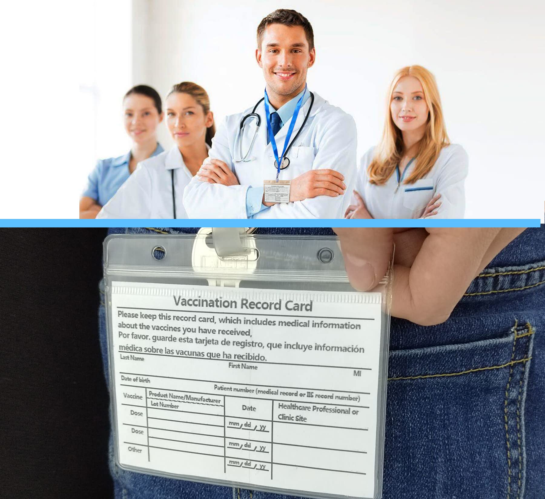 Waterproof Card Protector - 12 Pack Plastic ID Holder for Vaccination Card - Clear Plastic Card Sleeves with Lanyard - Vax Document Holders with Resealable Zip, PVC Material -4.8x4"