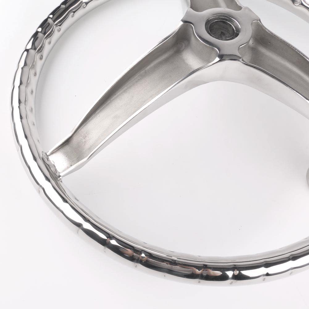 Stainless Steel Boat Steering Wheel 3 Spoke 13-1/2" Dia, with 5/8" -18 Nut and Turning Knob for Seastar and Verado