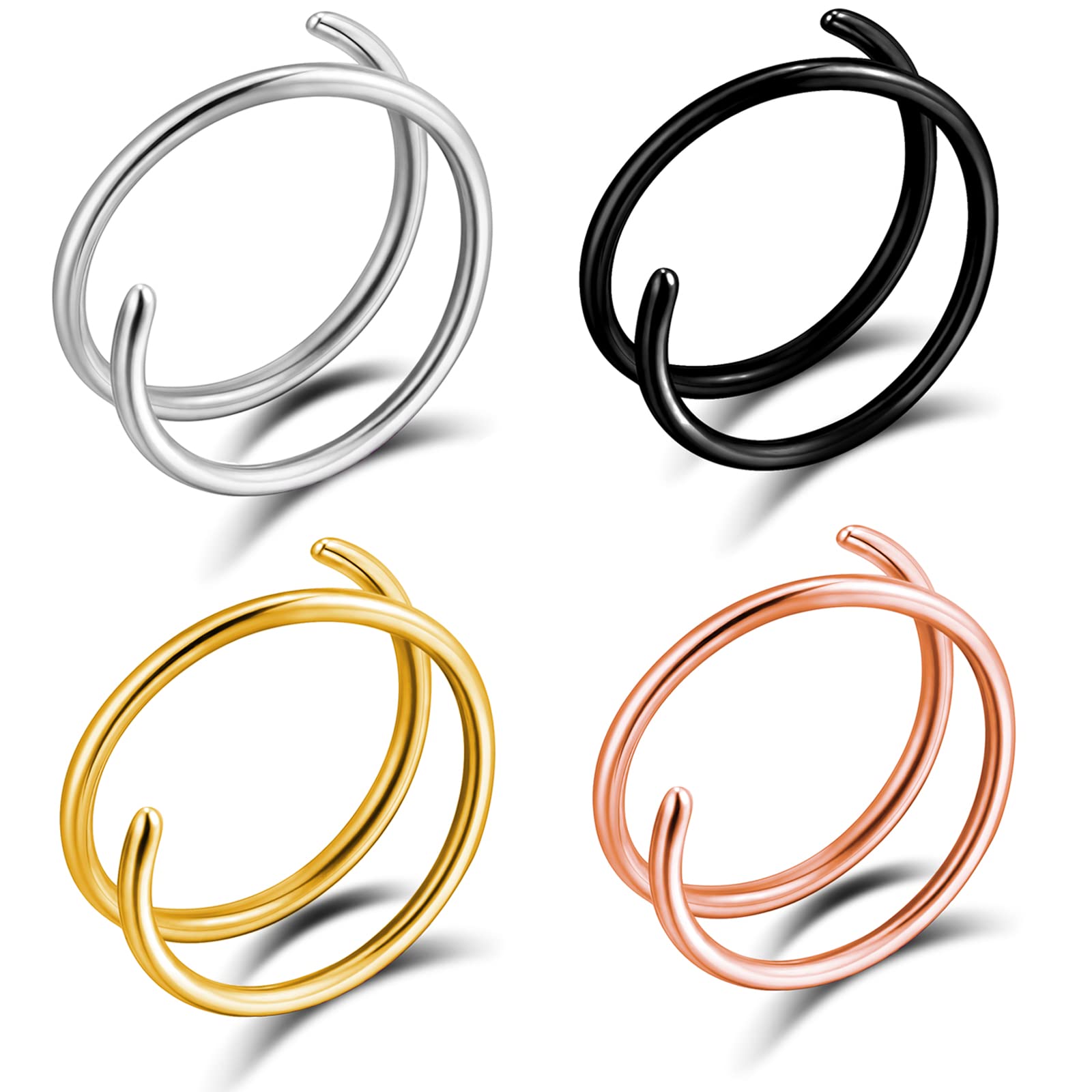 YANCHUN Spiral Nose Ring Double Hoop Nose Ring for Single Piercing Layered Spiral Nose Ring Double Nose Ring for Single Piercing for Women Men