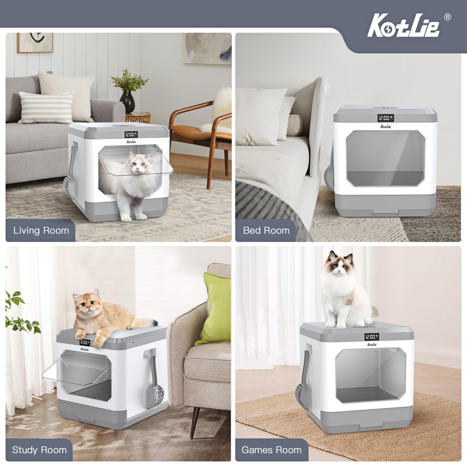 Smart Odor Control Cat Litter Box, XL Covered Litter Box for Multiple Cats, Indoor Enclosed Large Cat Litter Box with Lid, Anti-Leakage, Easy Clean, includes Scoop and Mat