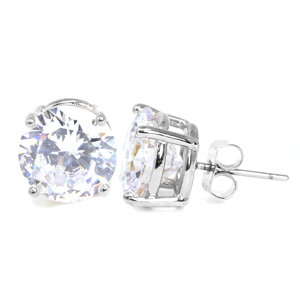Stainless Steel Round Cut Cubic Zirconia Stud Earrings With Clear Case - Gold, Silver (3mm~12mm)