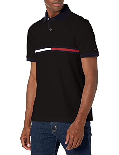 Tommy Hilfiger Men's Flag Pride Polo Shirt in Custom Fit, CS DEEP Knit Black, Medium