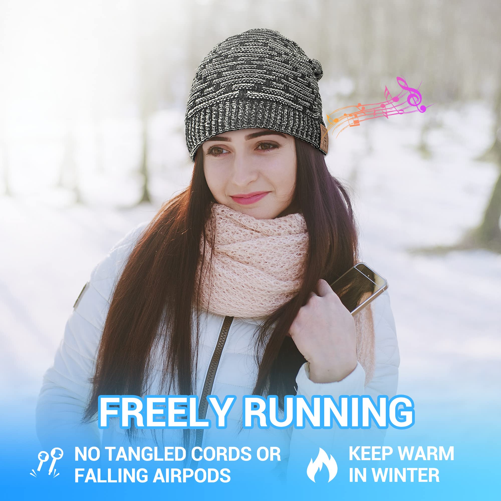 TOUCH TWO Beanie with Bluetooth Headphone Music Hat Breathable Knitted Cap for Outdoor Sports Christmas Tech Gifts Grey