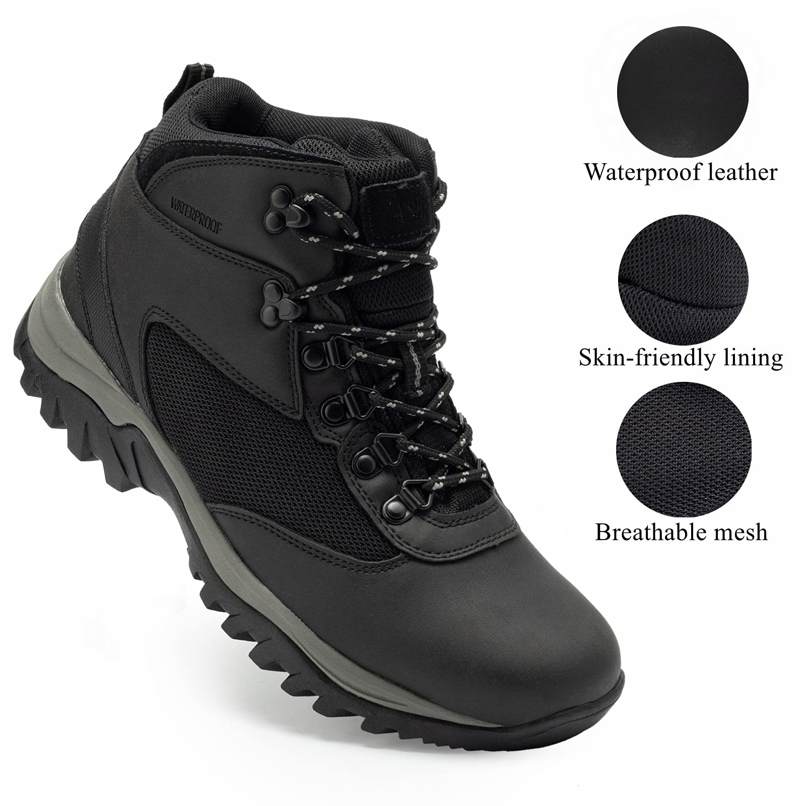 ZASEPY Men's Waterproof Hiking Boots Lightweight Non-Slip Outdoor Shoes Mid Top Ankle Arch Support Hiker Backpacking Trekking Work Boot