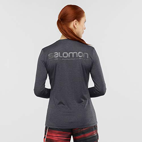 Salomon Women's Standard Agile Long Sleeve Running Tee, Black/Heather/Reflective Charcoal, Large