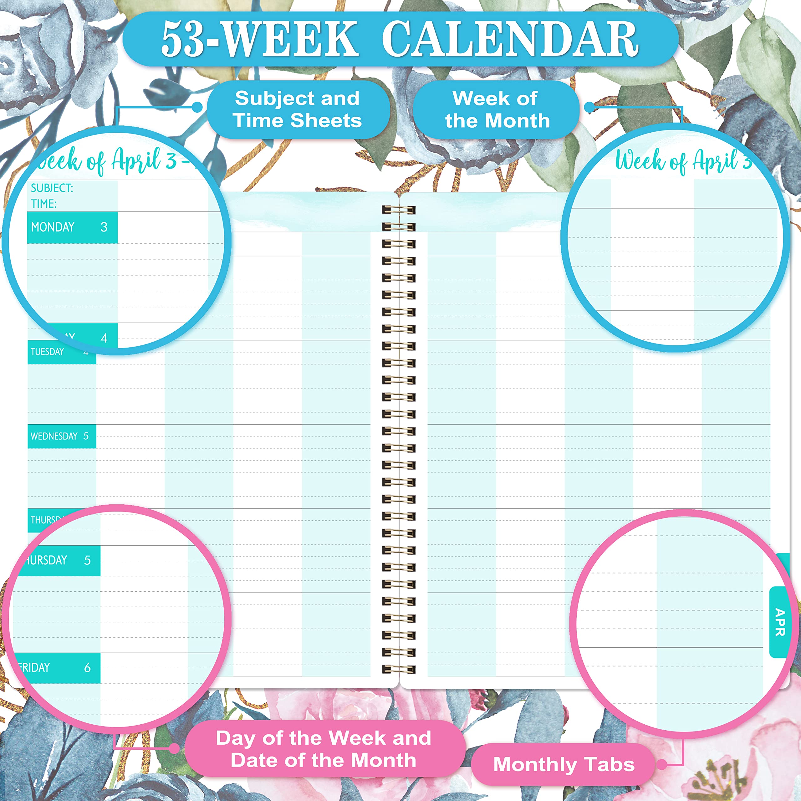 Teacher Planner 2023-2024 - 2023-2024 Weekly & Monthly Lesson Plan Book, July 2023 - June 2024, 8" x 10", Academic Planner 2023-2024 with Twin-Wire Binding for Teachers - Ink-painting Roses