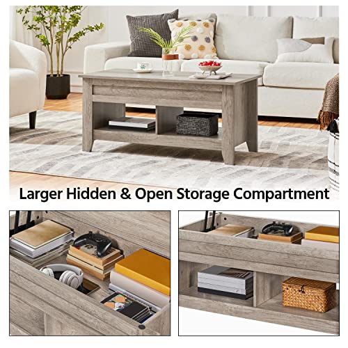 Yaheetech Lift Top Coffee Table, Coffee Table with Hidden Storage Compartment & Lower Shelf, 41in Center Table for Living Room, Office, Grey