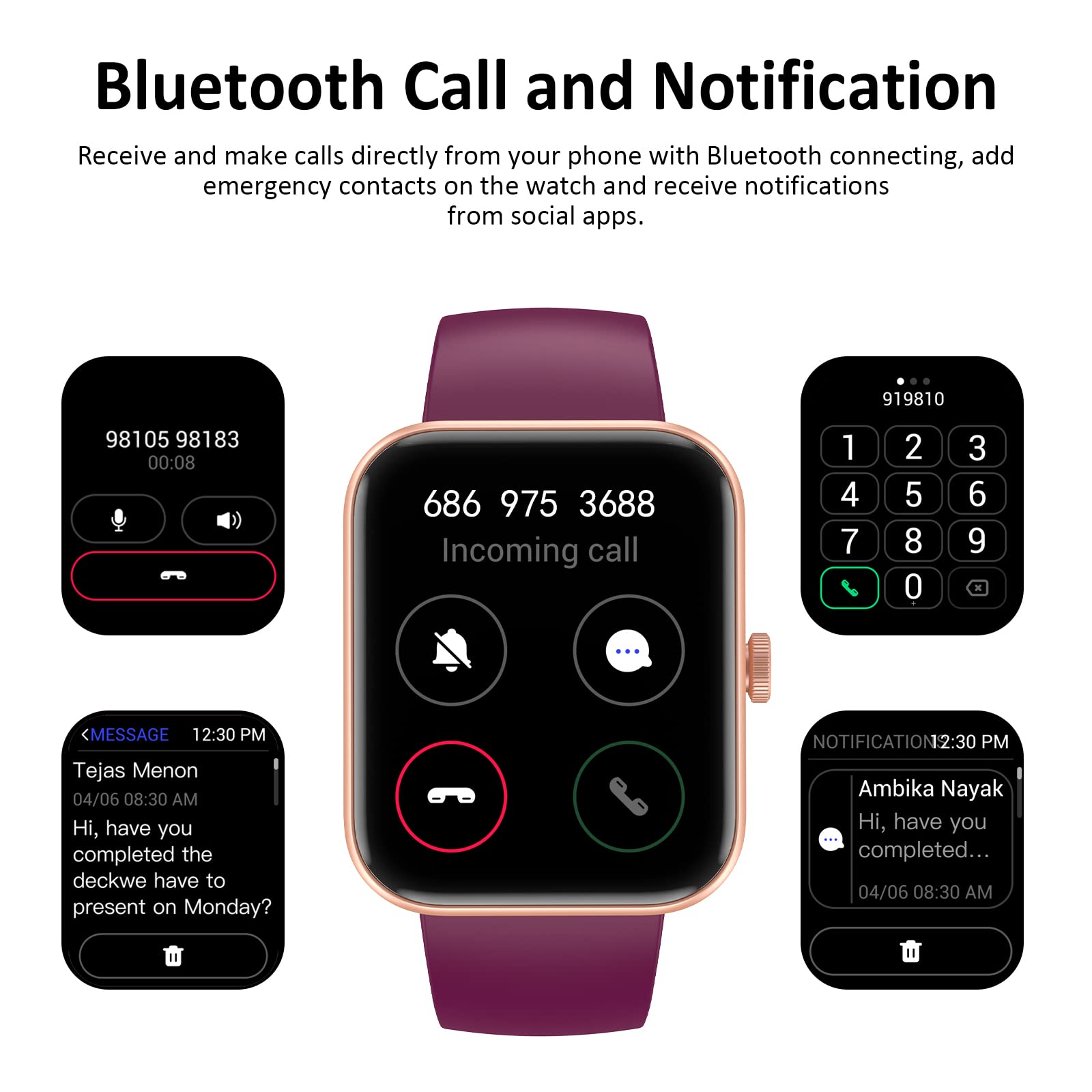 Smart Watch Bluetooth Calling (Answer/Make Call) 42mm Touch Screen for Men Women, 100 Sports Modes Fitness Tracker with Heart Rate Monitor Blood Oxygen IP68 Waterproof,Compatible with Android iOS