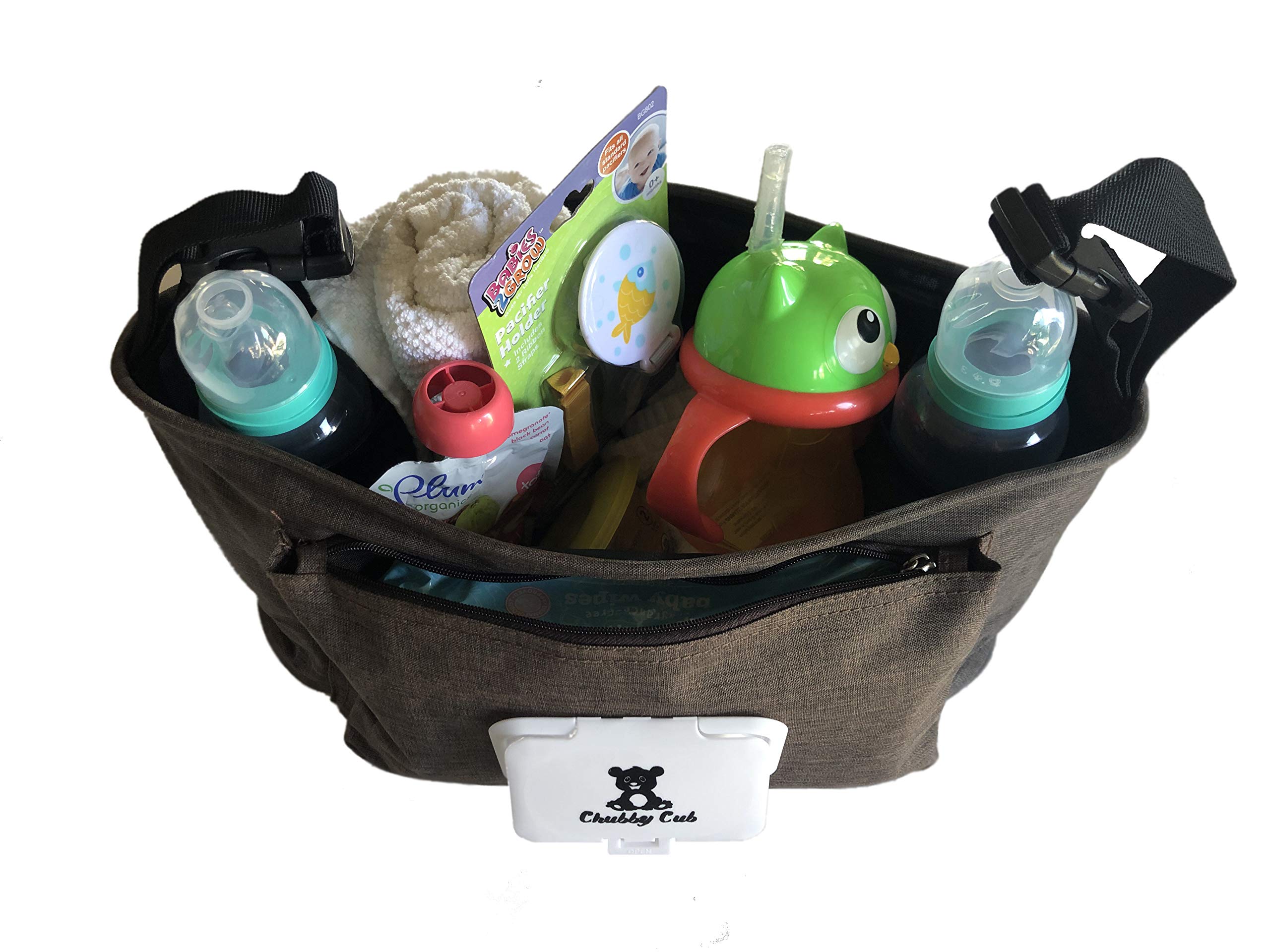 Universal Baby Trolley Storage Carriage Bag Stroller Buggy Pushchair Organizer, Diaper Storage Bag with Baby Wipes Dispenser (Brown)
